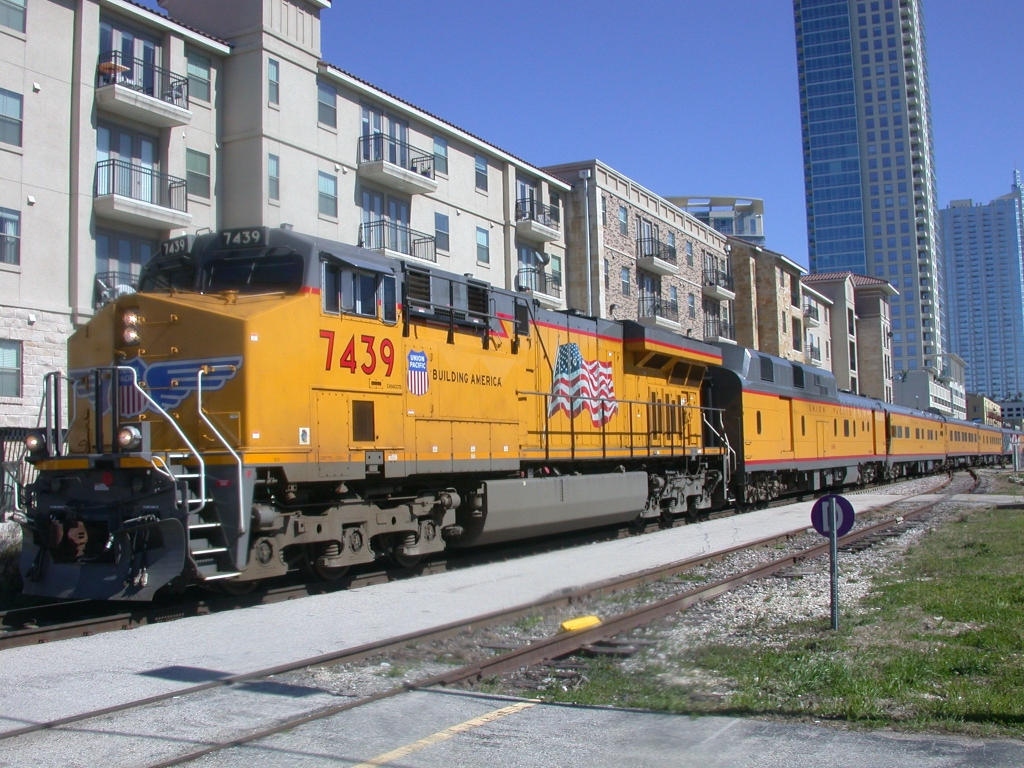 UP 7439 15Feb2010 NB through AMTRAK station